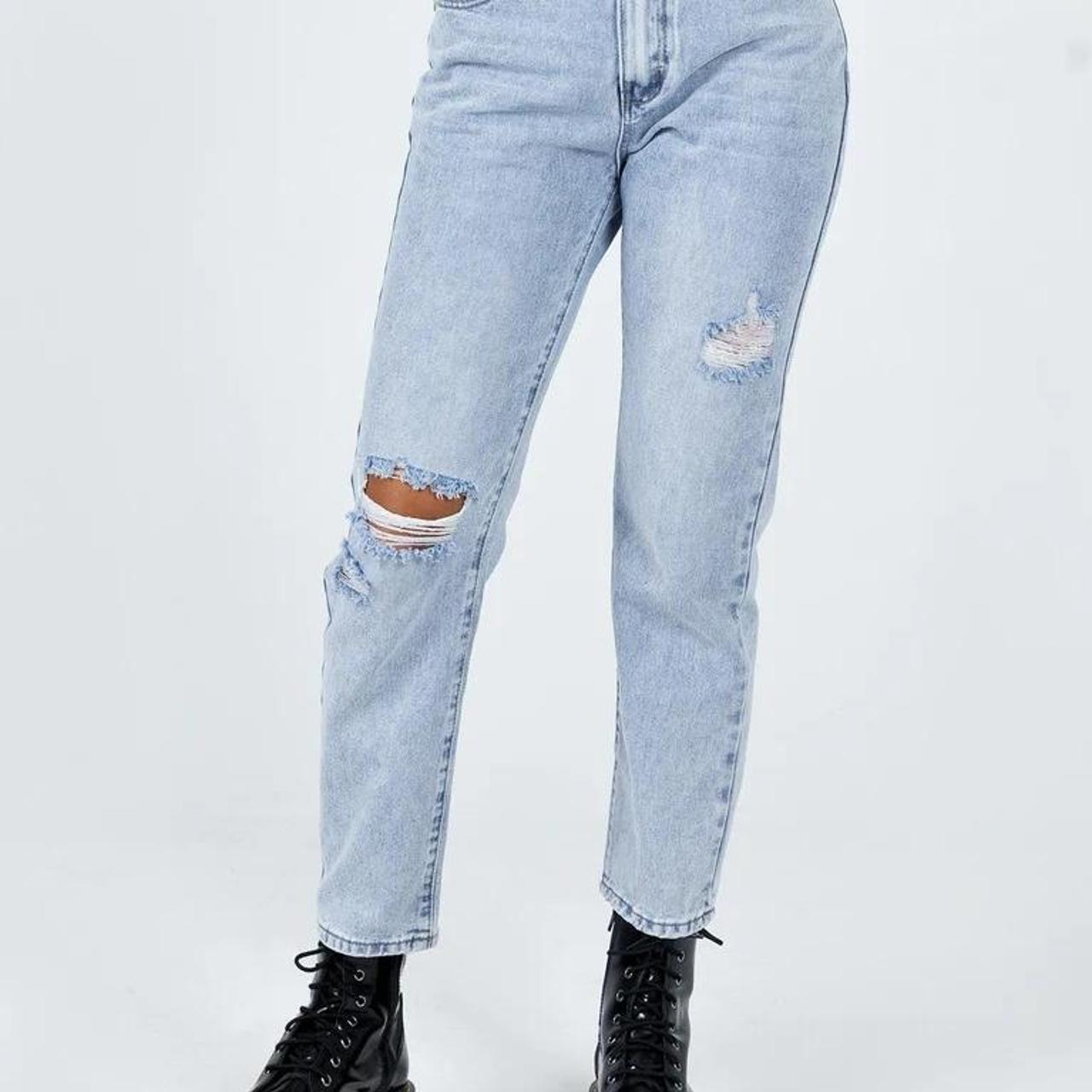 PRINCESSPOLLY HIGH WAISTED DENIM BLUE MOM JEANS SIZE... - Depop