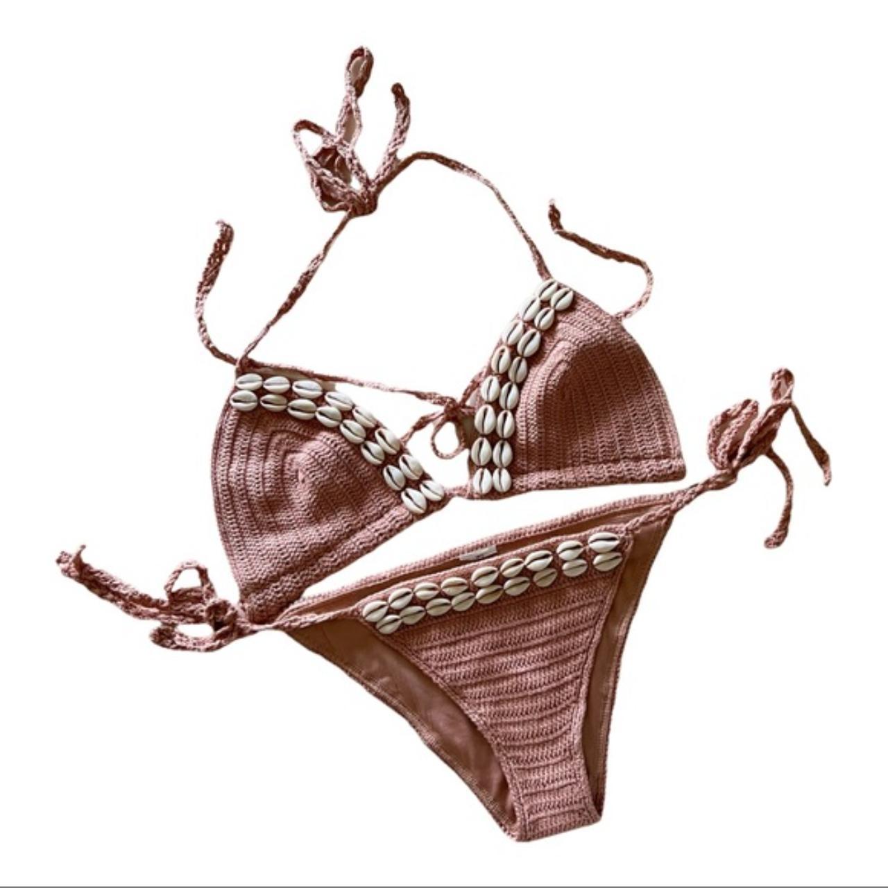Pink Nude Crochet Seashell Bikini Swimwear Size S A... - Depop