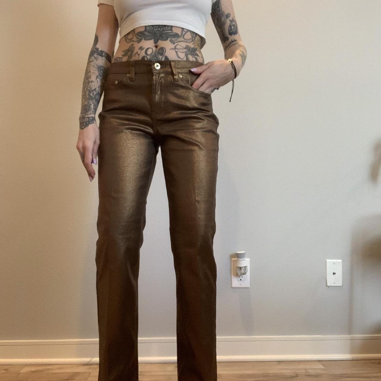Vintage metallic bronze gold denim pants. Slight... - Depop
