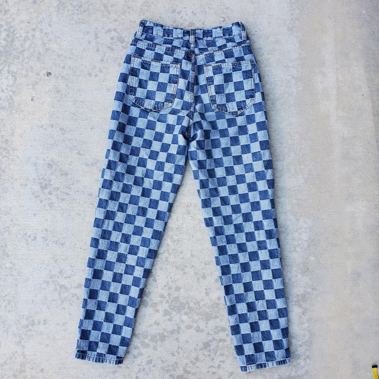 Checkered Denim High Waist Skinny Jeans - high... - Depop