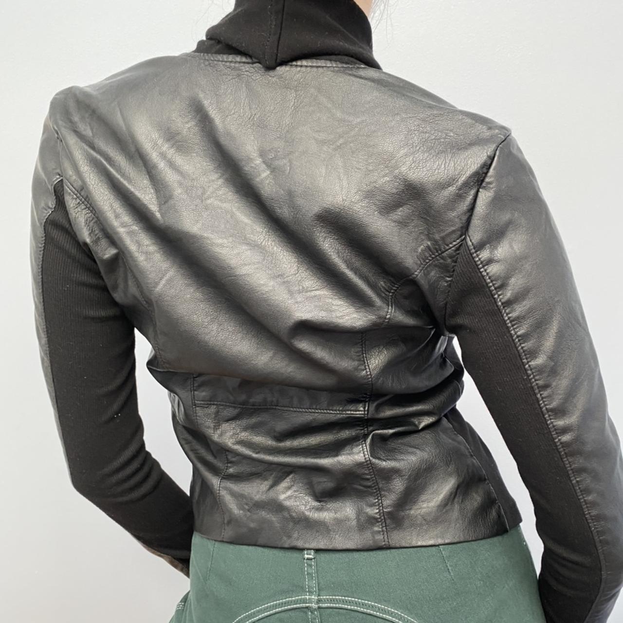 Faux Leather Jacket No shoulder pads Cowl... - Depop