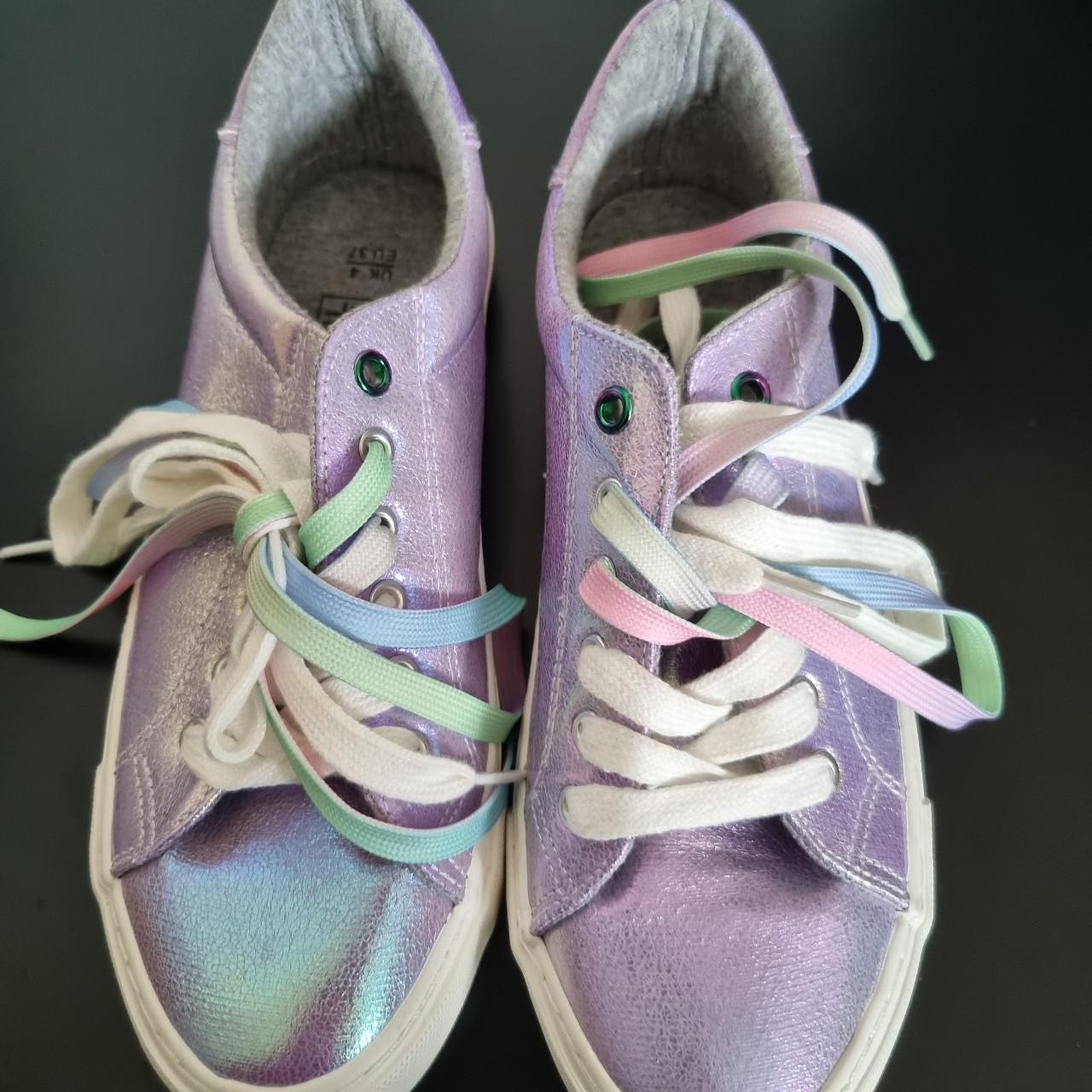 Shiny purple trainers with 2 sets of laces UK size 4... - Depop
