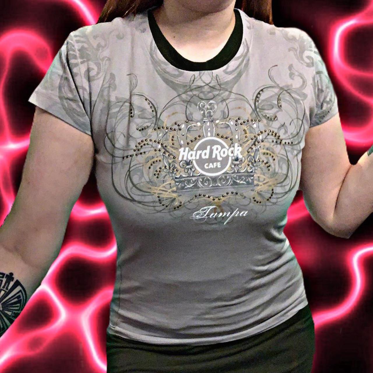 Hard Rock Cafe Women's Grey and Brown T-shirt | Depop