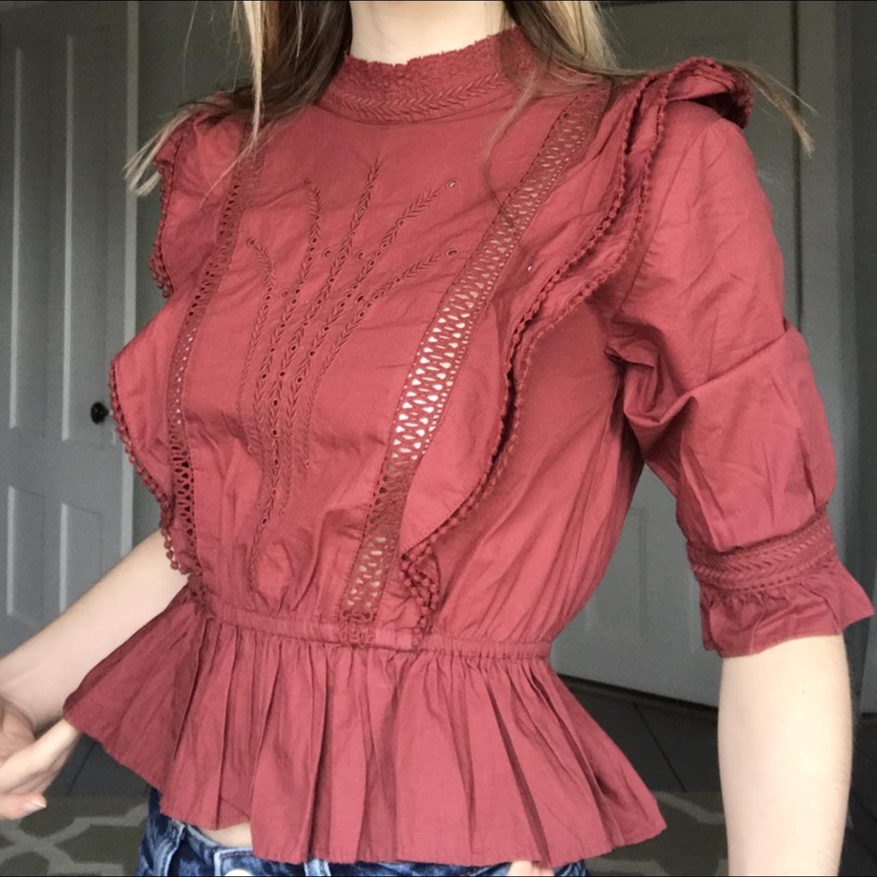 Red long-sleeve pilgrim top size XS #depop #vintage... - Depop