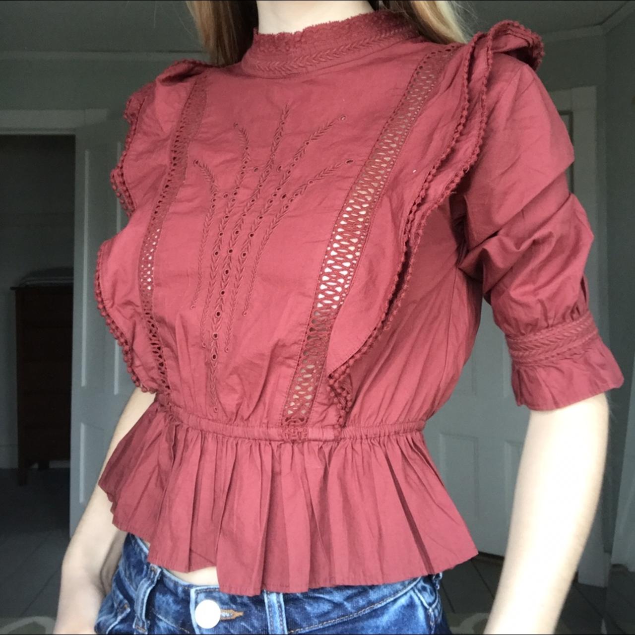 Red long-sleeve pilgrim top size XS #depop #vintage... - Depop
