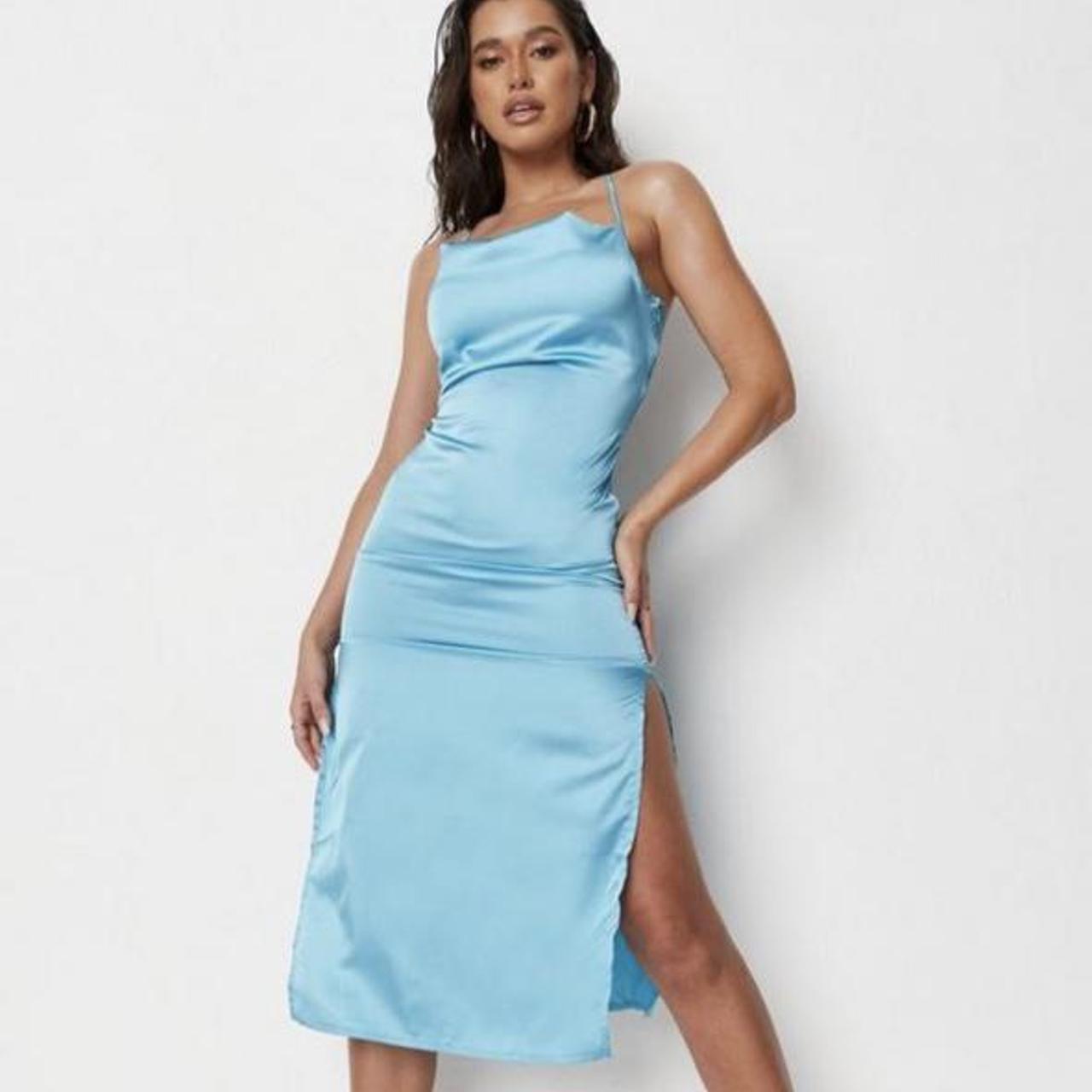 Missguided blue satin cowl neck cami midi dress NEW... - Depop