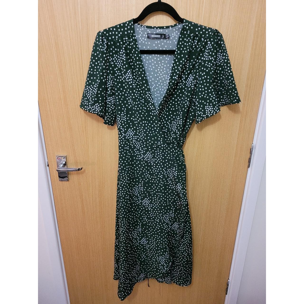 Missguided Green and white polkadot wrap dress.... - Depop