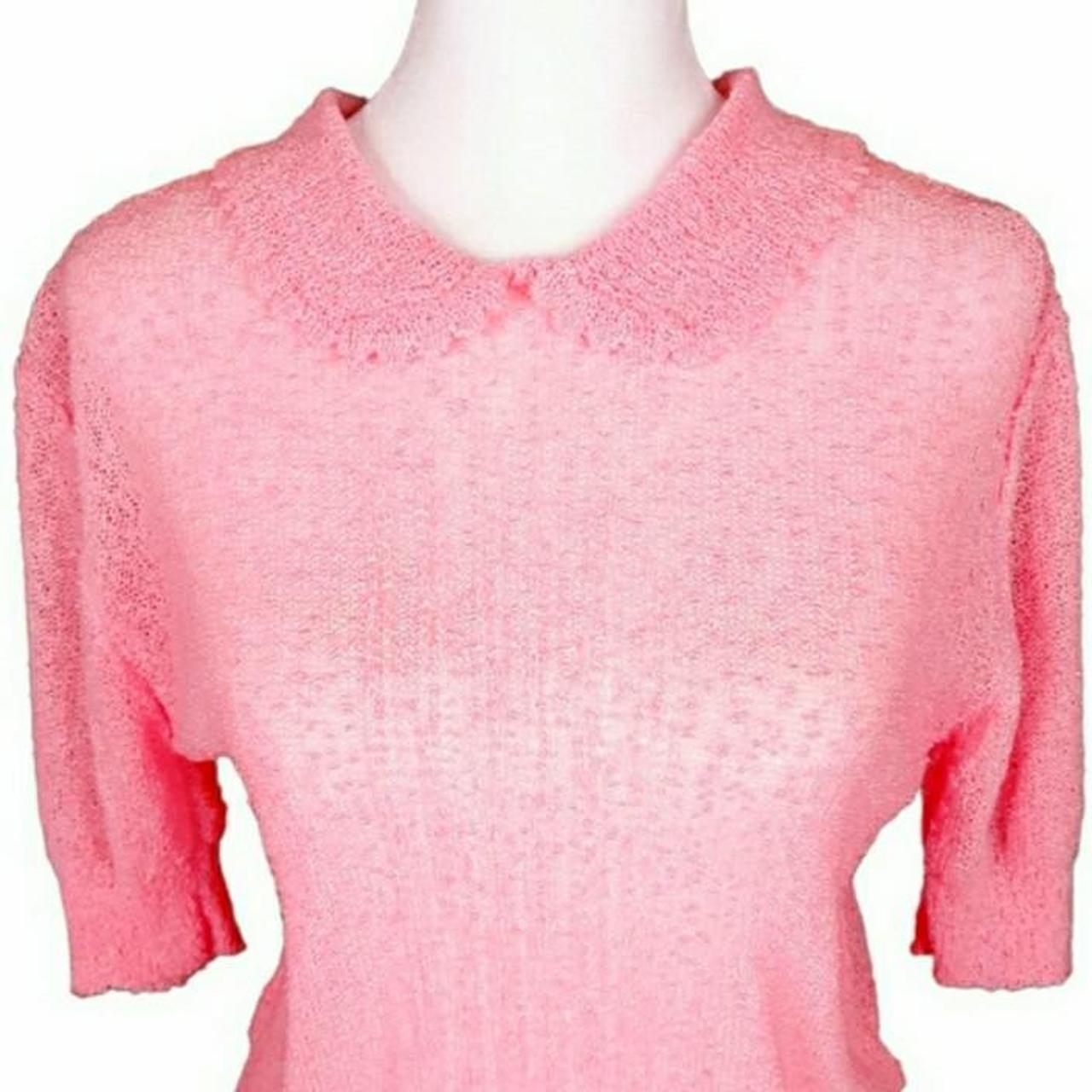 VINTAGE 1960s Peter Pan Pink Short Sleeve Sweater... - Depop
