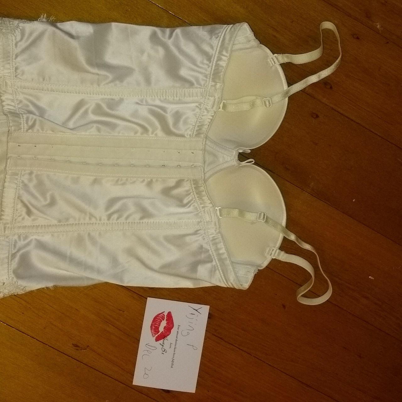 Bridgette white corset pushup jewel lace 32B fits... - Depop