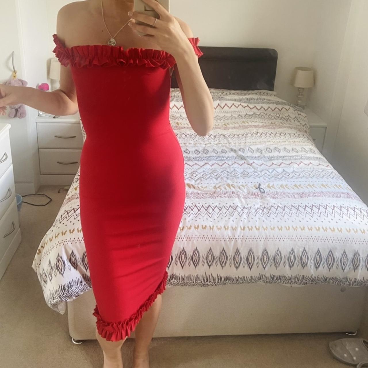 Missfiga @ new look red stretchy bodycon midi dress... - Depop