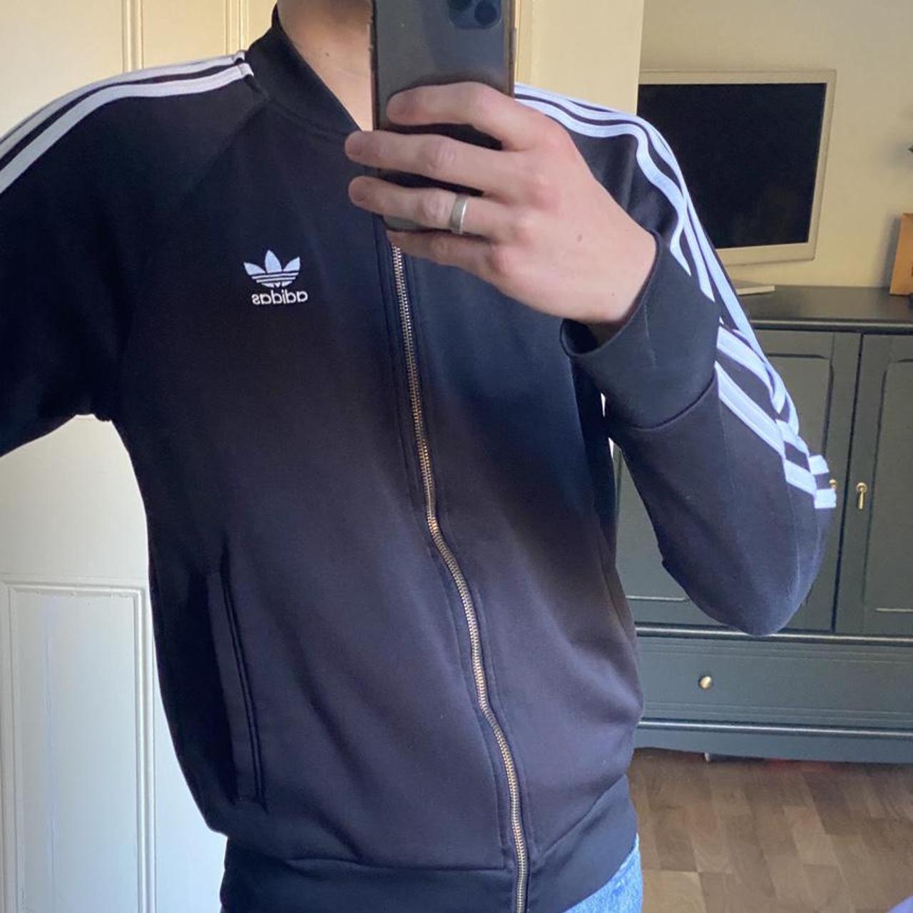 Adidas Black Zip Up - Small Fit - Black with... - Depop