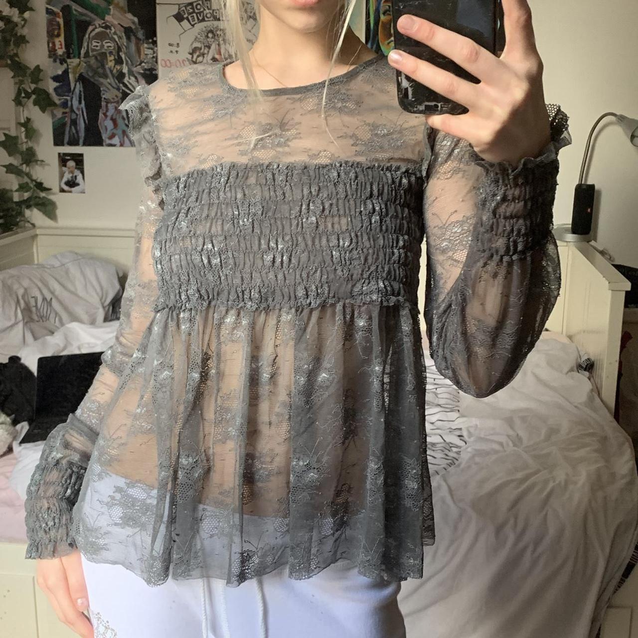 LADIES MESH TOP beautiful grey mesh top (apart from... - Depop