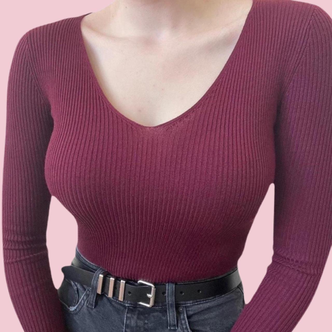 Deep Red V-Neck Ribbed Top 🤠Bundle 2+ for free... - Depop
