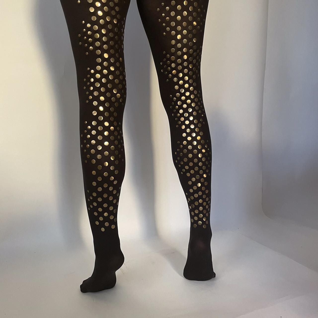 Black tights with gold color embellishment. Super... - Depop