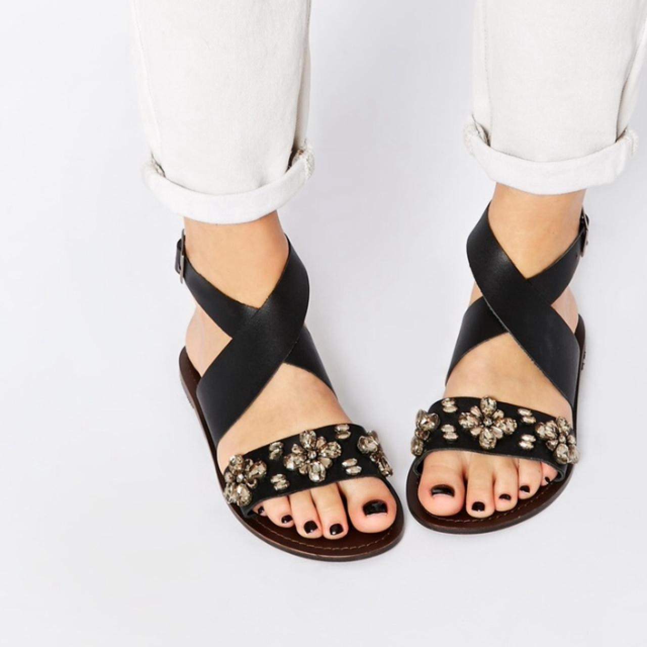 ASOS black cross strap sandals - embellished sandals... - Depop