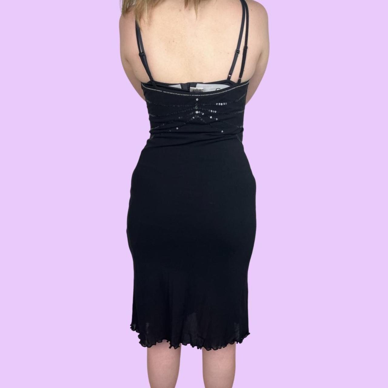 90s black sequin strappy micro mesh knee length... - Depop