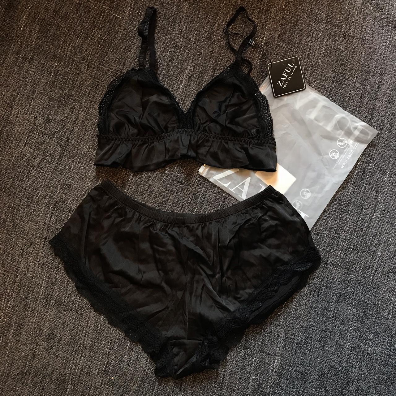 Black Lingerie Set Bralette With Frill Hem And Depop