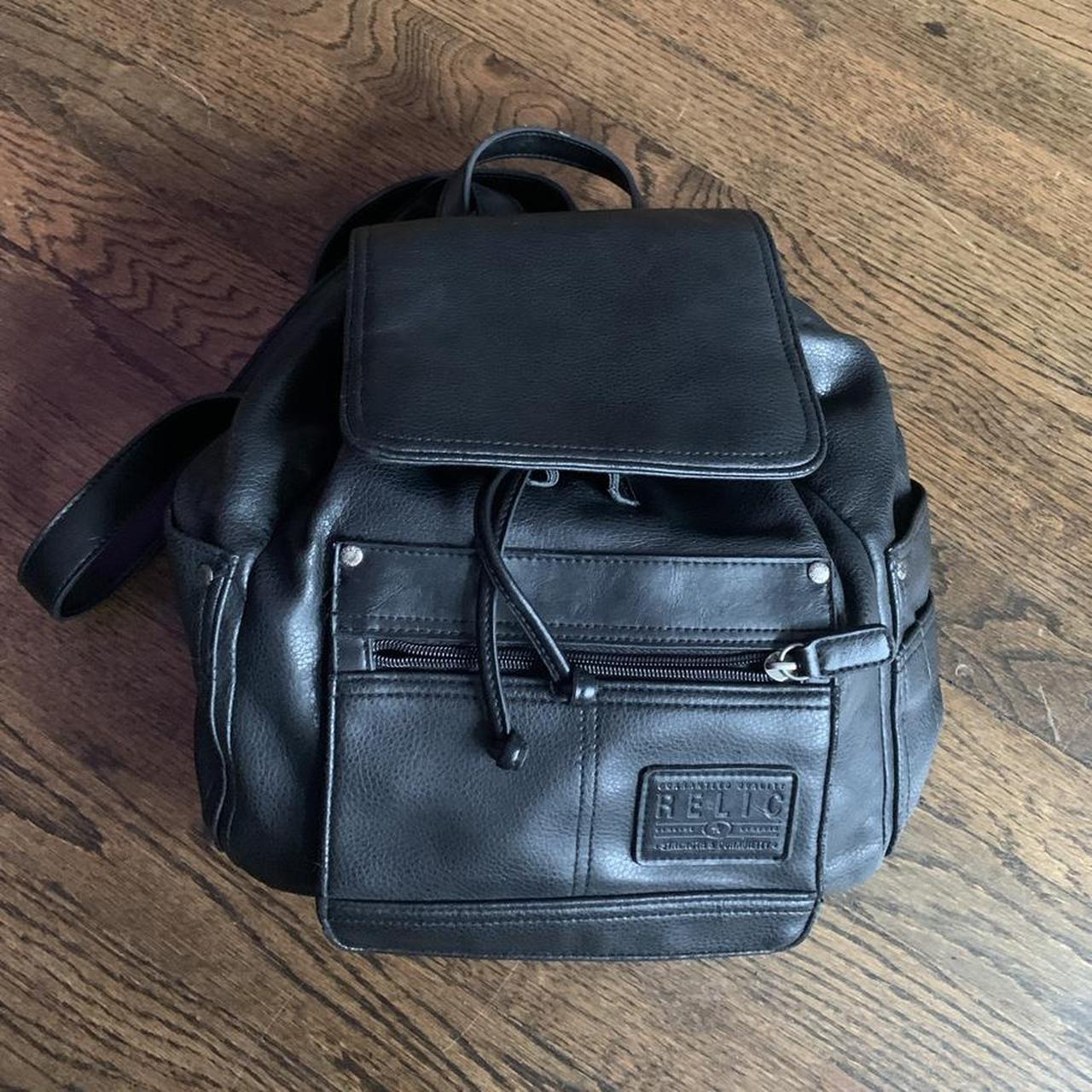 Black leather vintage backpack Medium size, great... - Depop