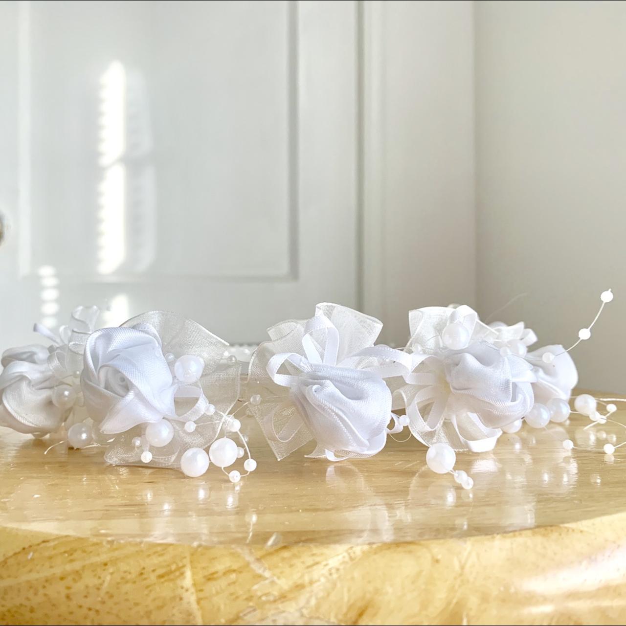 White Ribbon Rose Crown Diameter: 7” Circumference:... - Depop