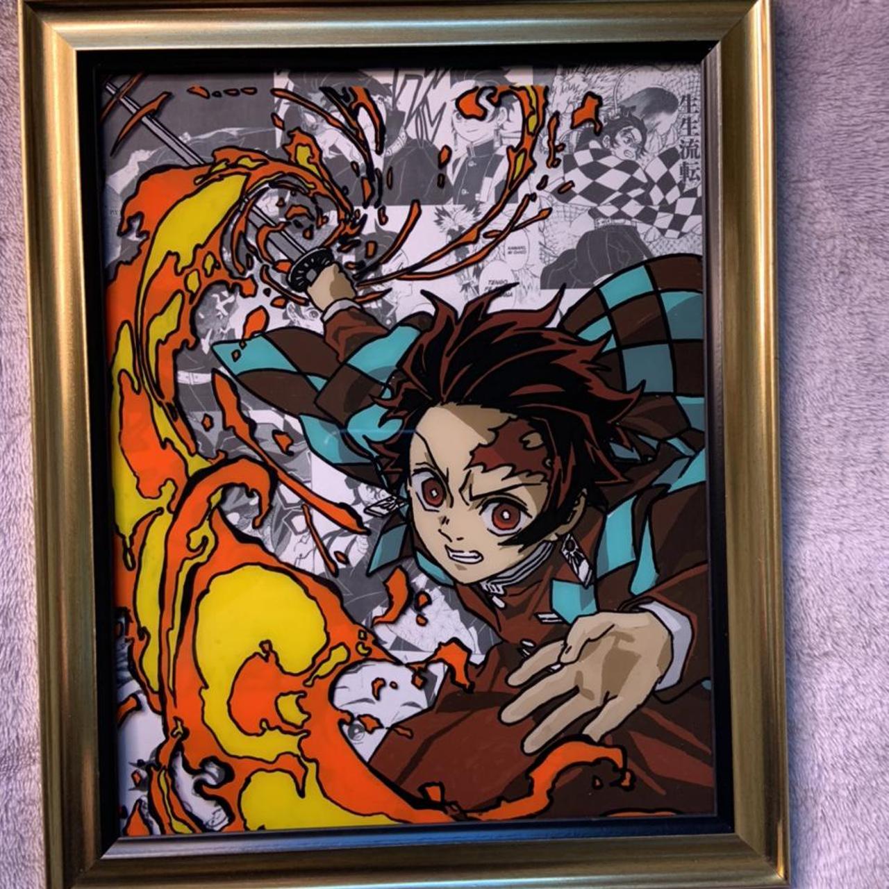 Glass Painting of Tanjiro from Demon Slayer Size:... - Depop