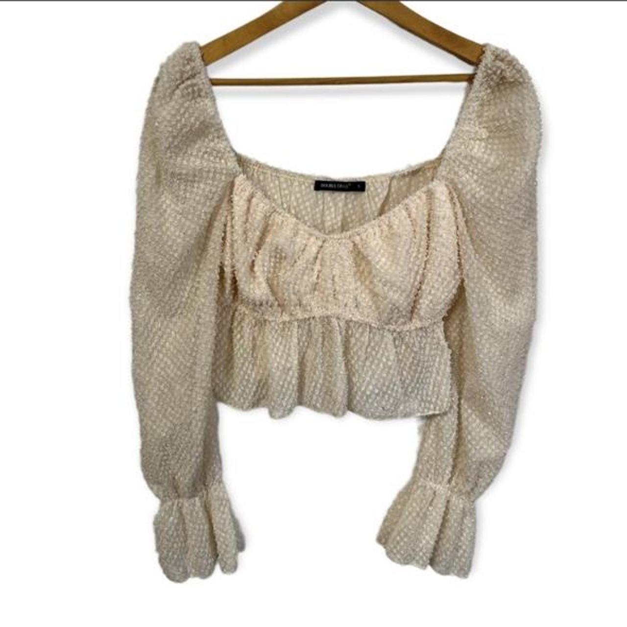 Women's Cream and Gold Crop-top | Depop