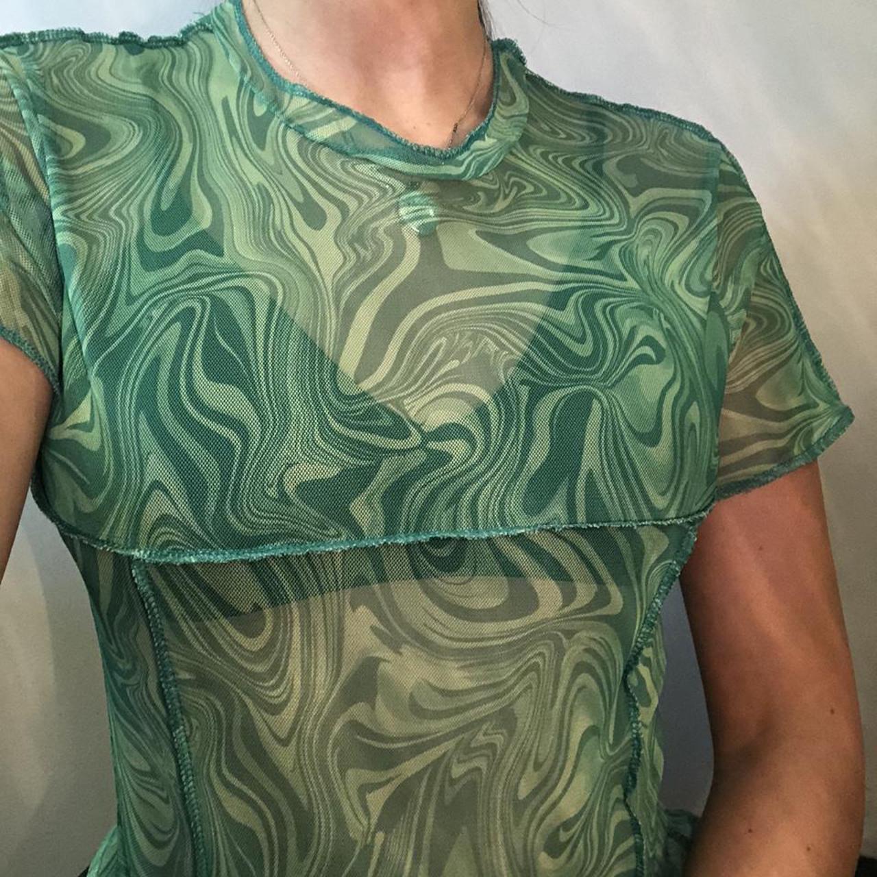 PLT, green marble mesh body suit. Size 10 BRAND NEW... - Depop