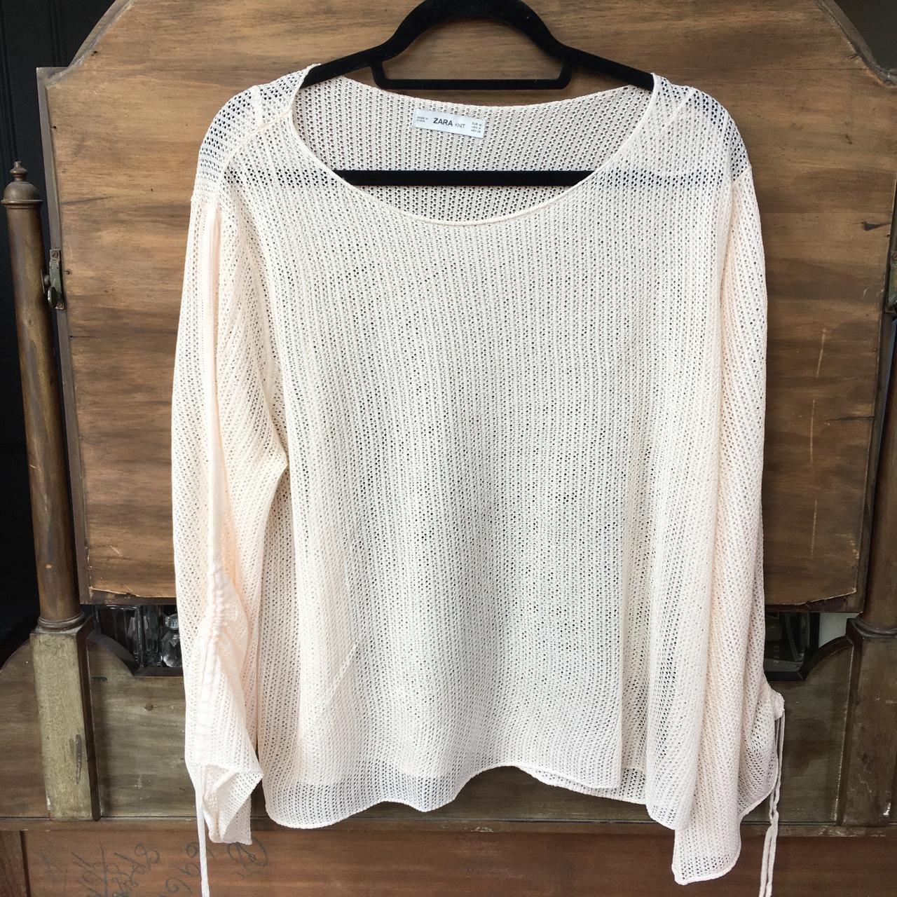 Zara Knit cream jumper with wide draw string sleeve... | Depop