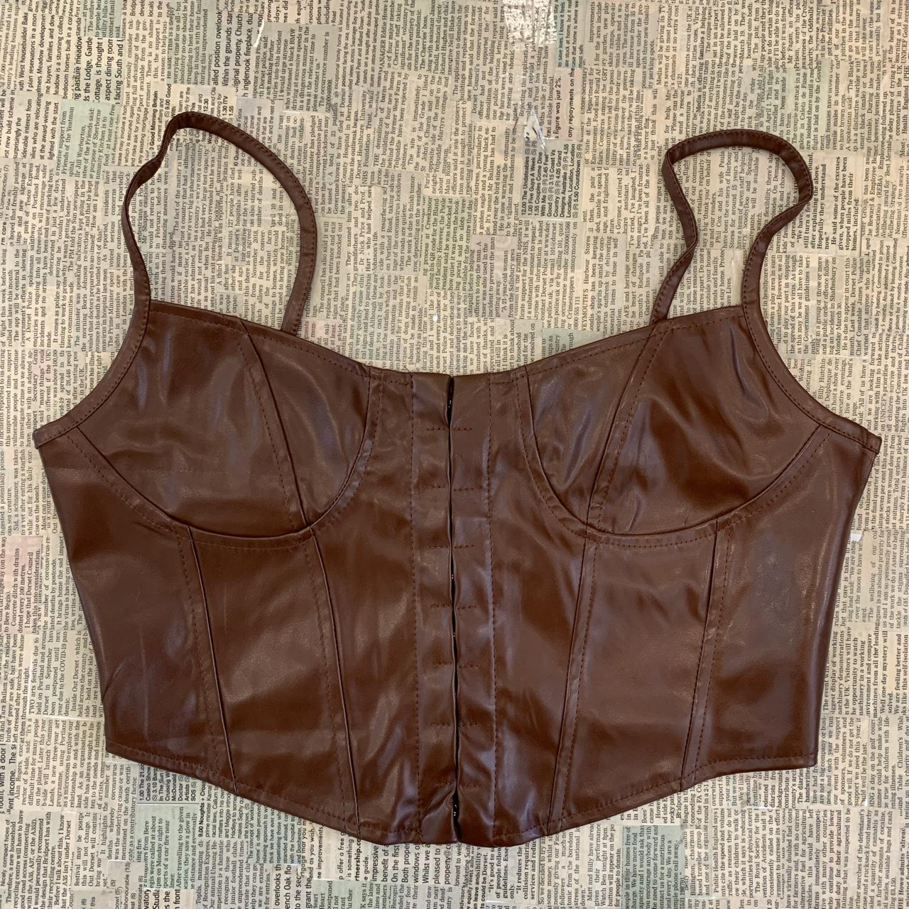 BROWN LEATHER CORSET TOP 🍒 Size M/10-12 Pu... - Depop