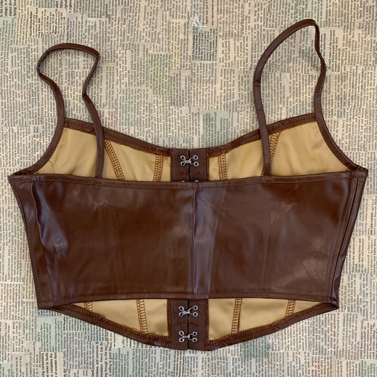 BROWN LEATHER CORSET TOP 🍒 Size M/10-12 Pu... - Depop