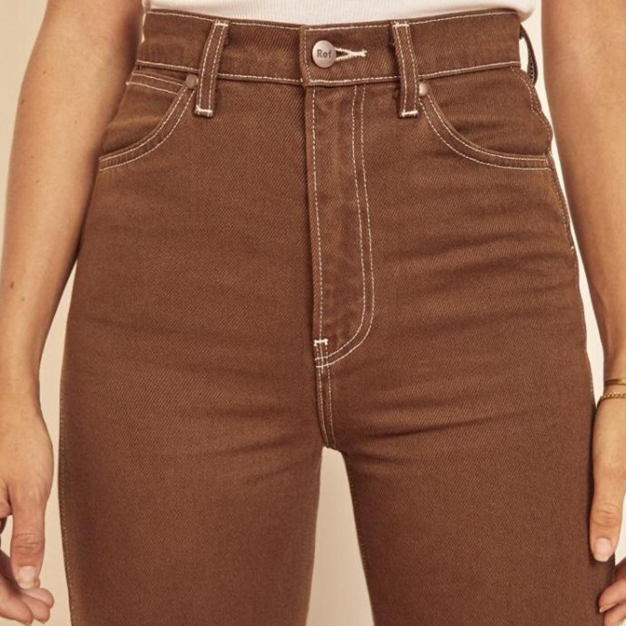 Reformation Cowboy High Rise Jeans Brown with White... - Depop