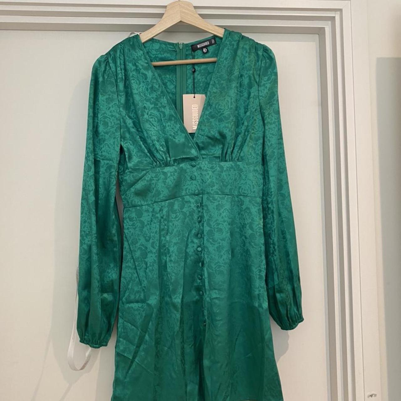 Missguided green satin feel dress Never worn Uk 8... - Depop