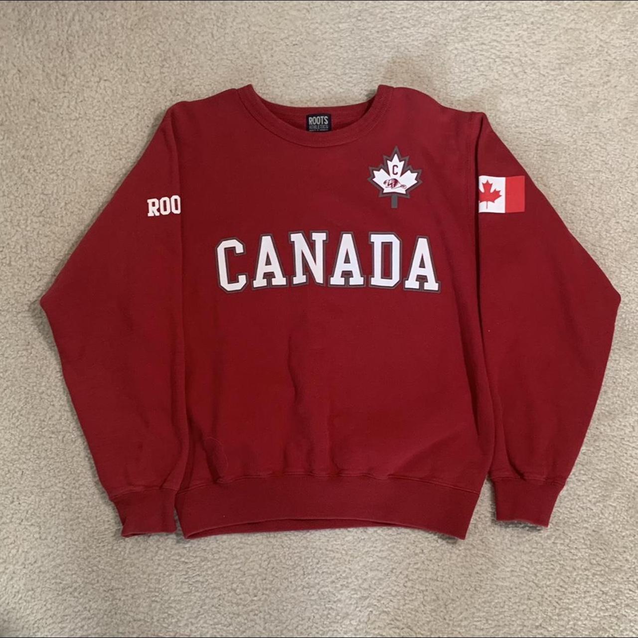 Roots Men's Red and White Sweatshirt | Depop