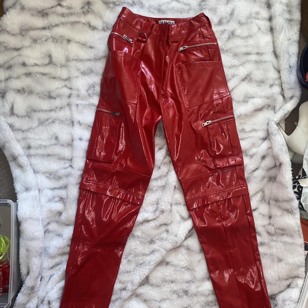 IamGia red latex pants, boot cut, can be unzipped to... - Depop