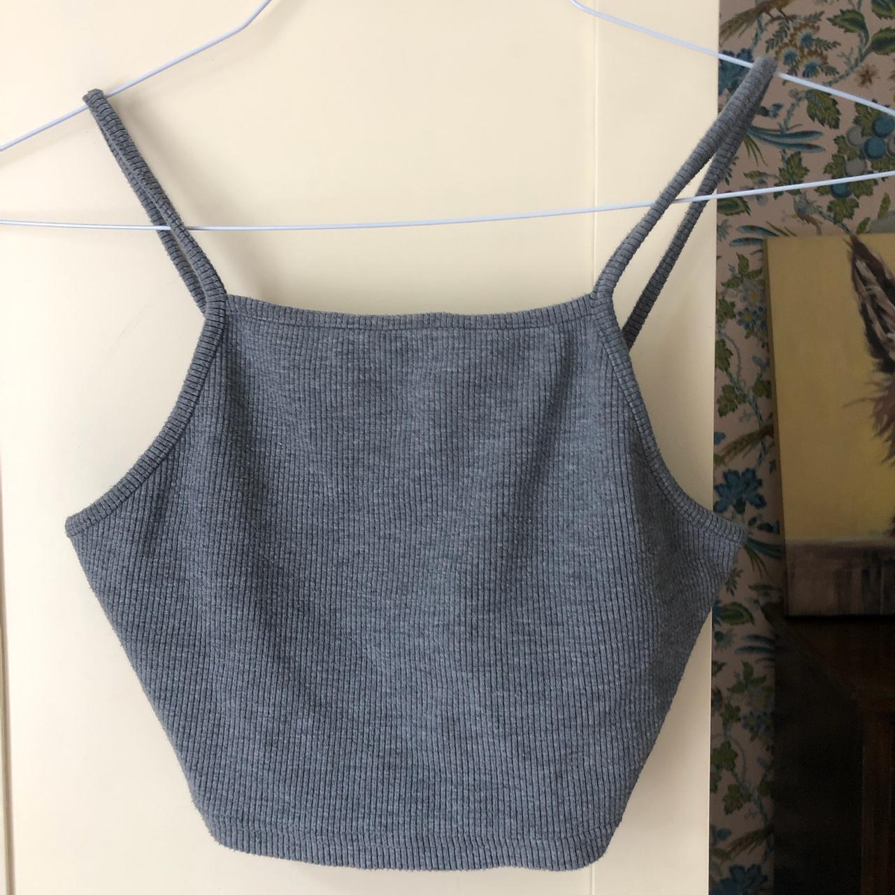TOPSHOP cropped dark grey top. Fits size 12,... - Depop