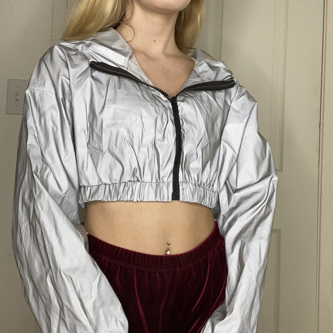 Light reflective cropped zip up jacket. This jacket... - Depop