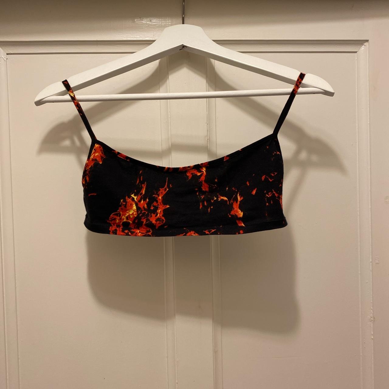 Flame crop top🖤 Black crop tube top with red fire... - Depop