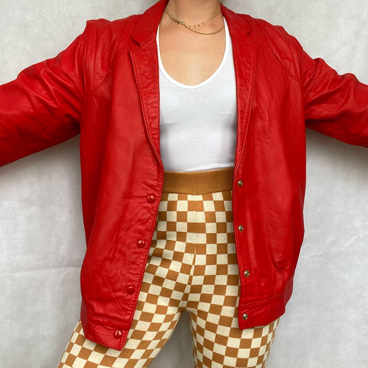 Vintage 80s red leather jacket . Such an amazing,... - Depop