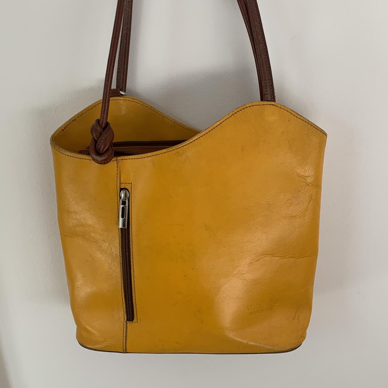 Vera Pelle Italian leather yellow and brown bag. Can... | Depop