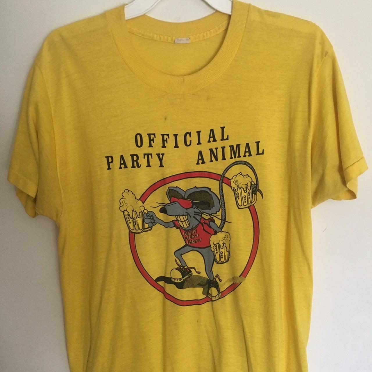 True vtg 70s Official Party Animal beer drinking rat... | Depop