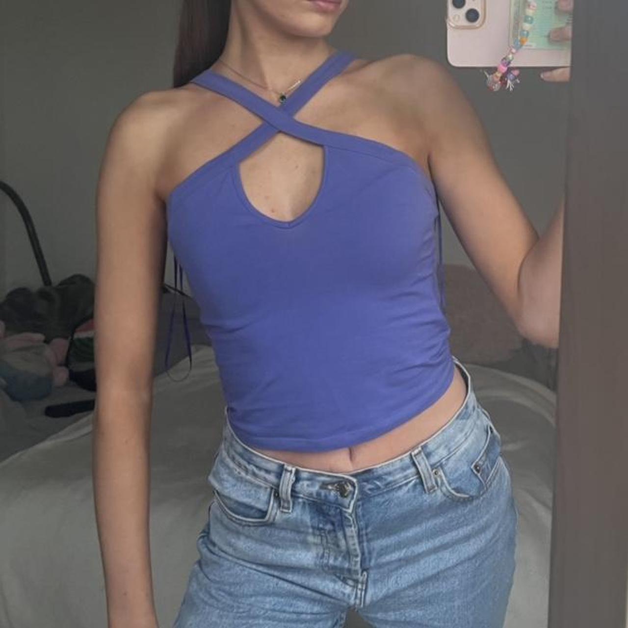 most gorg purple crossover halter neck top with open... - Depop