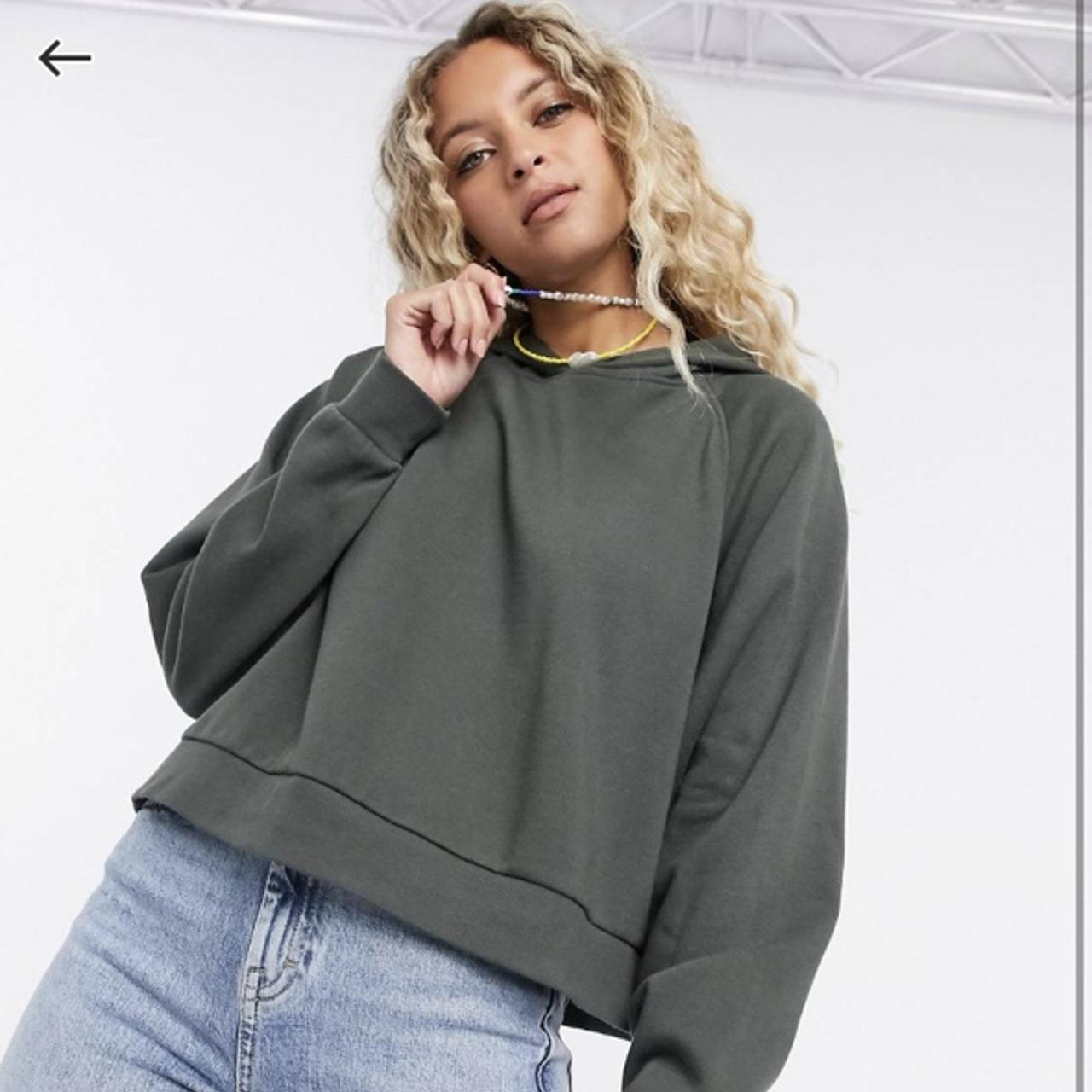 Asos cropped deep green / grey hoodie size Uk 10.... - Depop