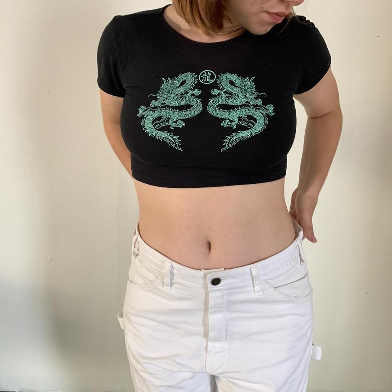 size M mini crop top with 2 cute lil dragons 🐉🐉 such... - Depop
