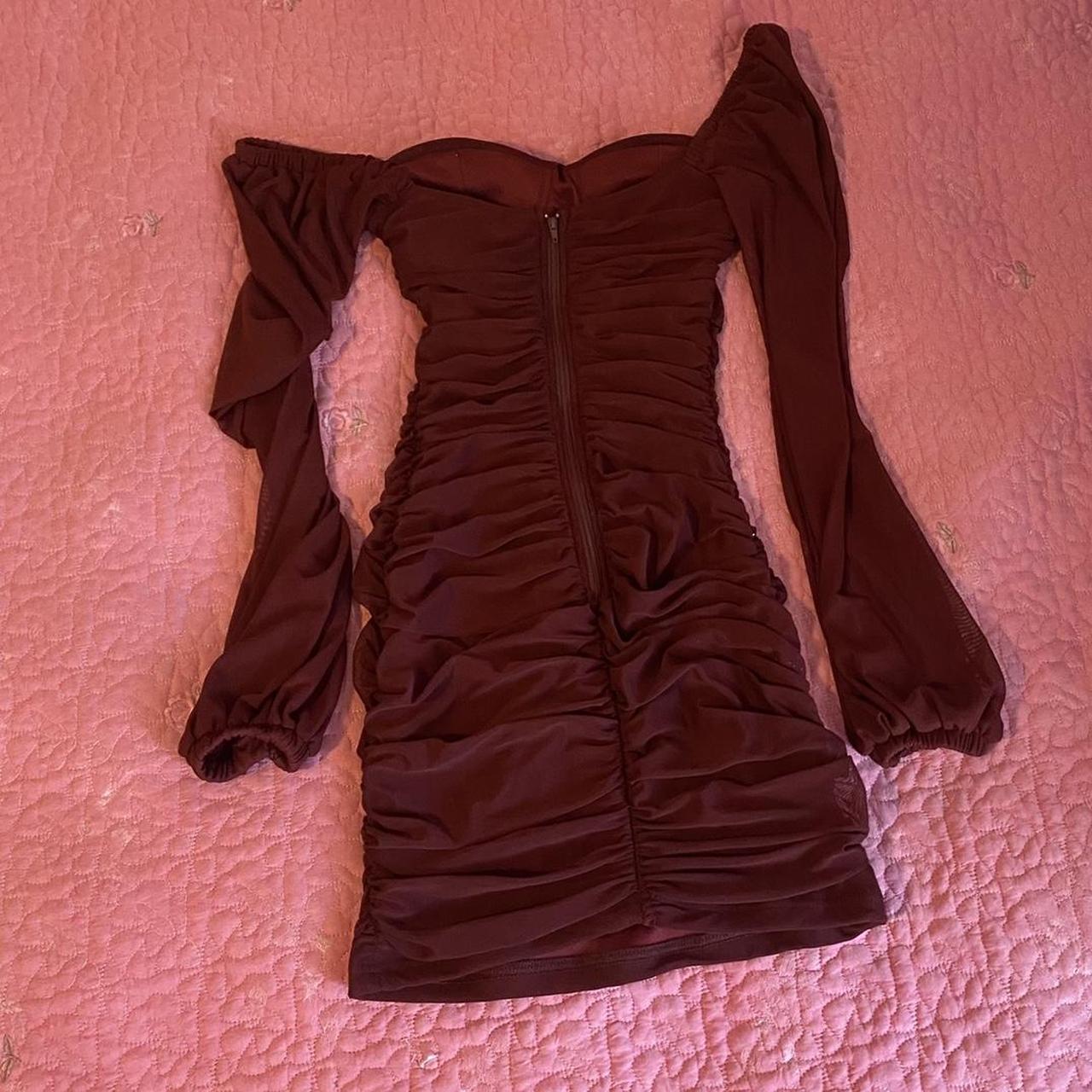windsor burgundy square neck ruched bodycon long... - Depop