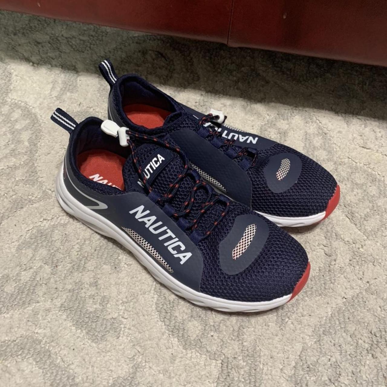 Nautica Men's Navy and Red Trainers | Depop
