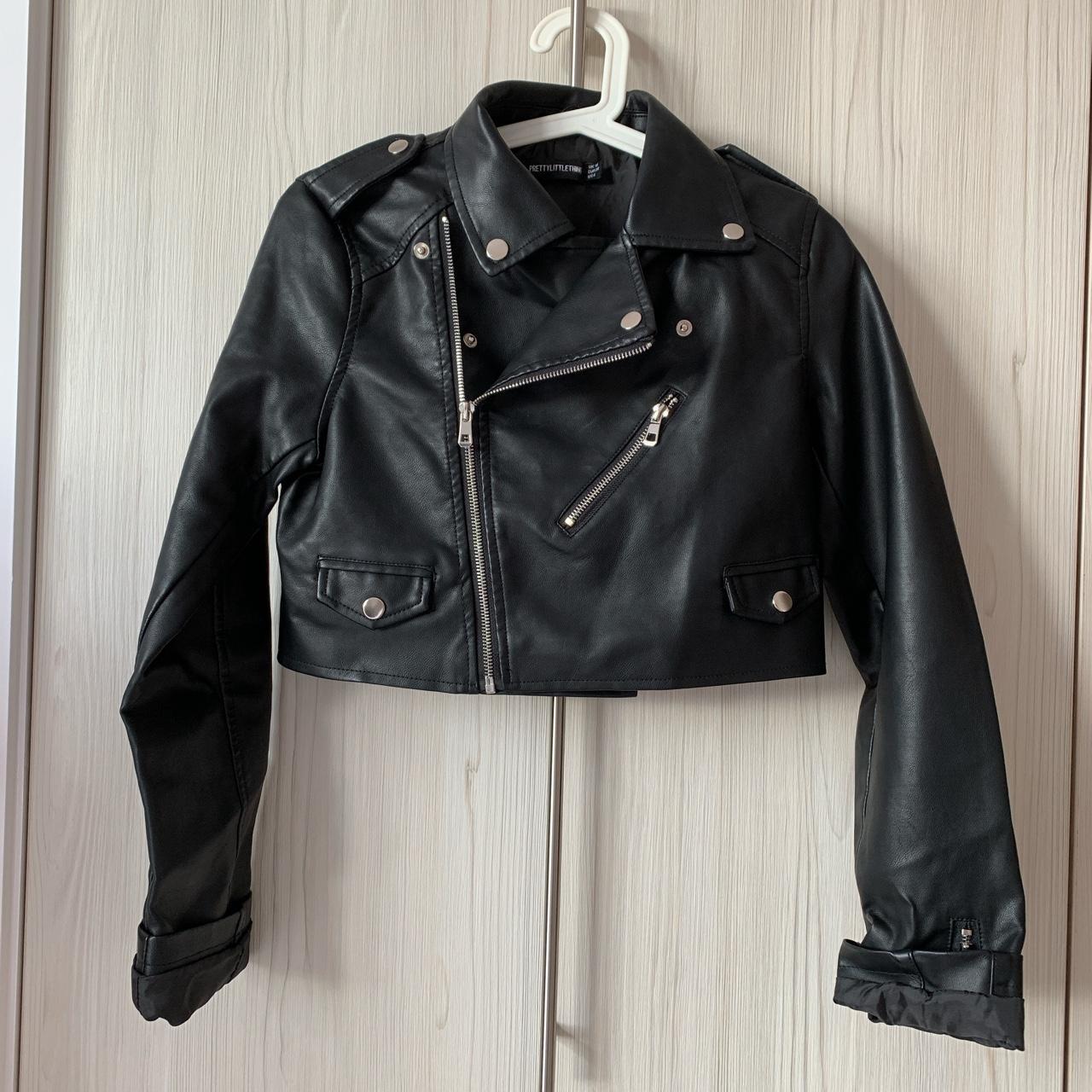 Leather look short length jacket - pretty little... - Depop
