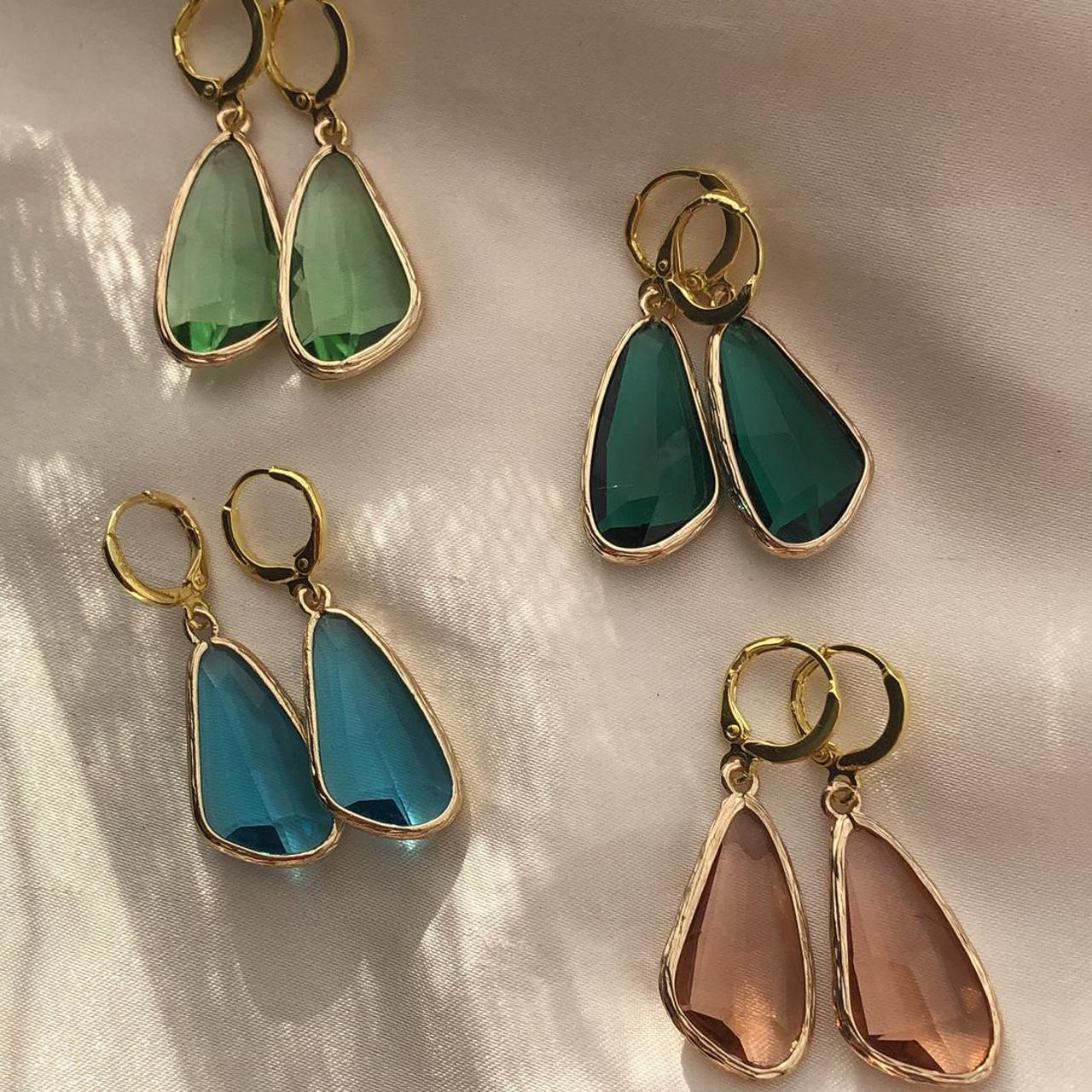 Gold embellished rectangle tear drop gold plated... - Depop