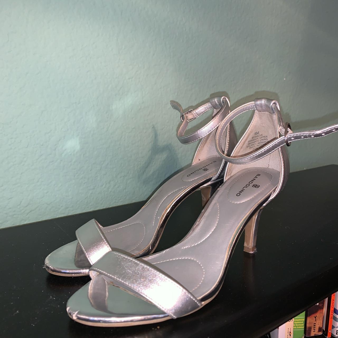 cute silver metallic heels | Depop