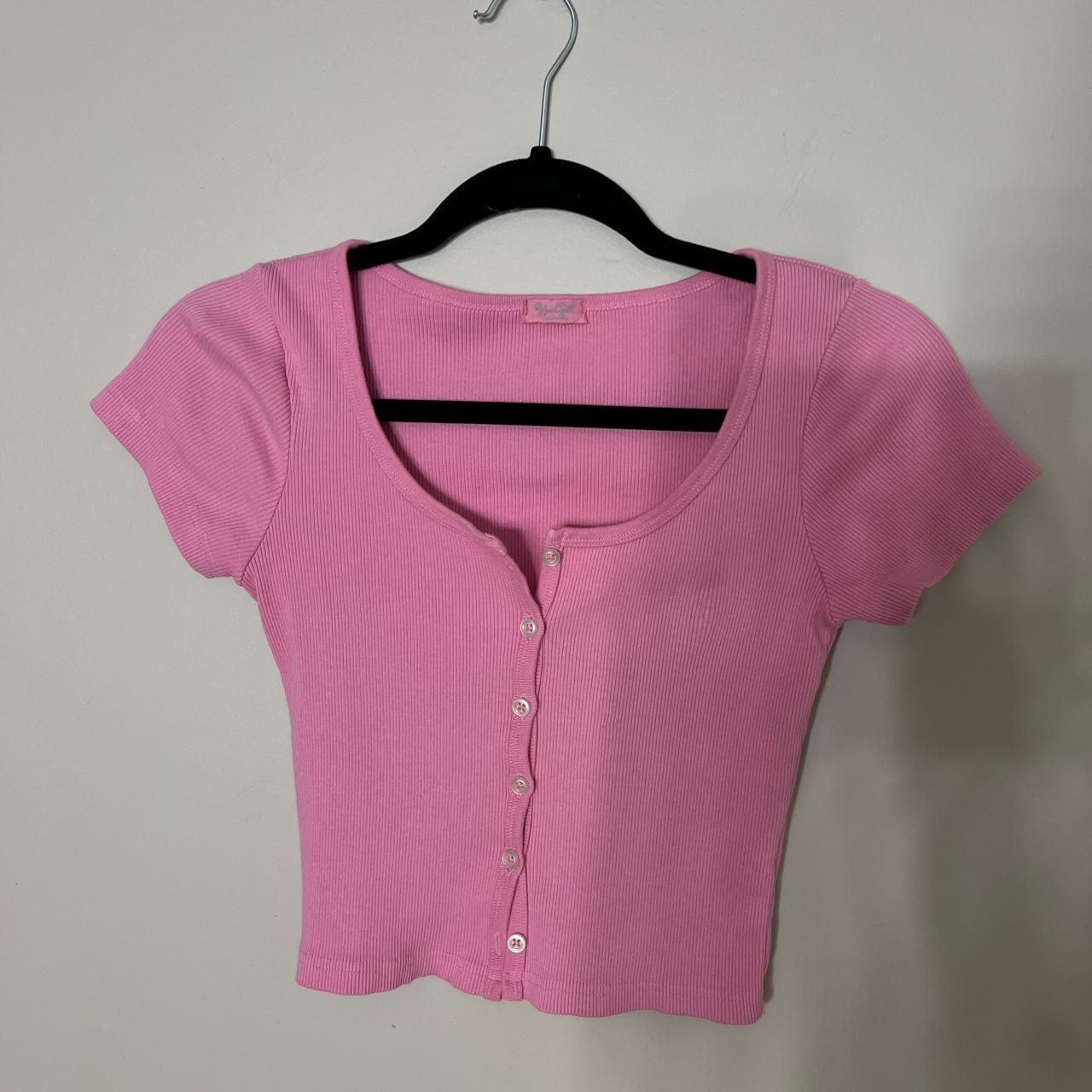 Pink Brandy Melville button down top only worn once... - Depop