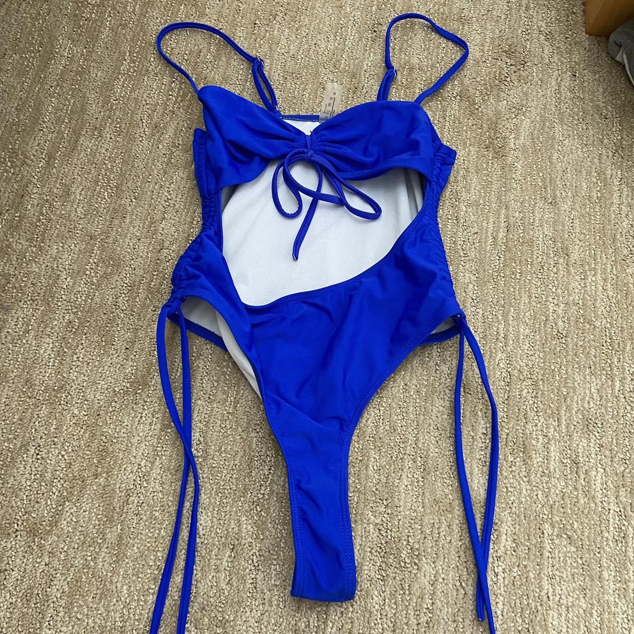 Cobalt blue thong one piece swimsuit swimwear cut... - Depop