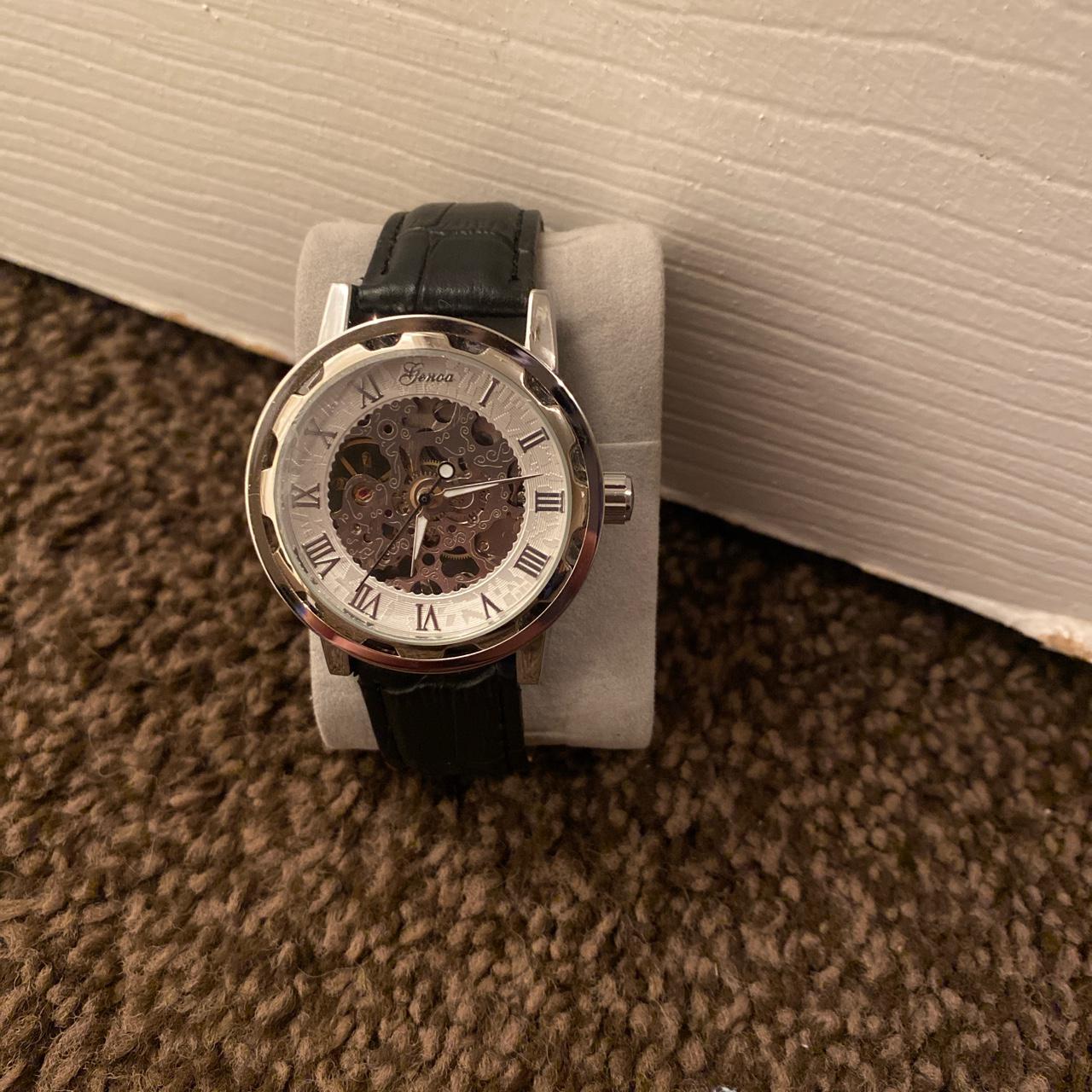 Genoa skeleton watch Wind up Leather strap - Depop